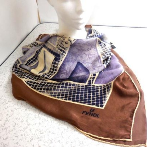 Fendi | Accessories | Fendi Purple Brown Blue Silk 34 Square Wrap ...